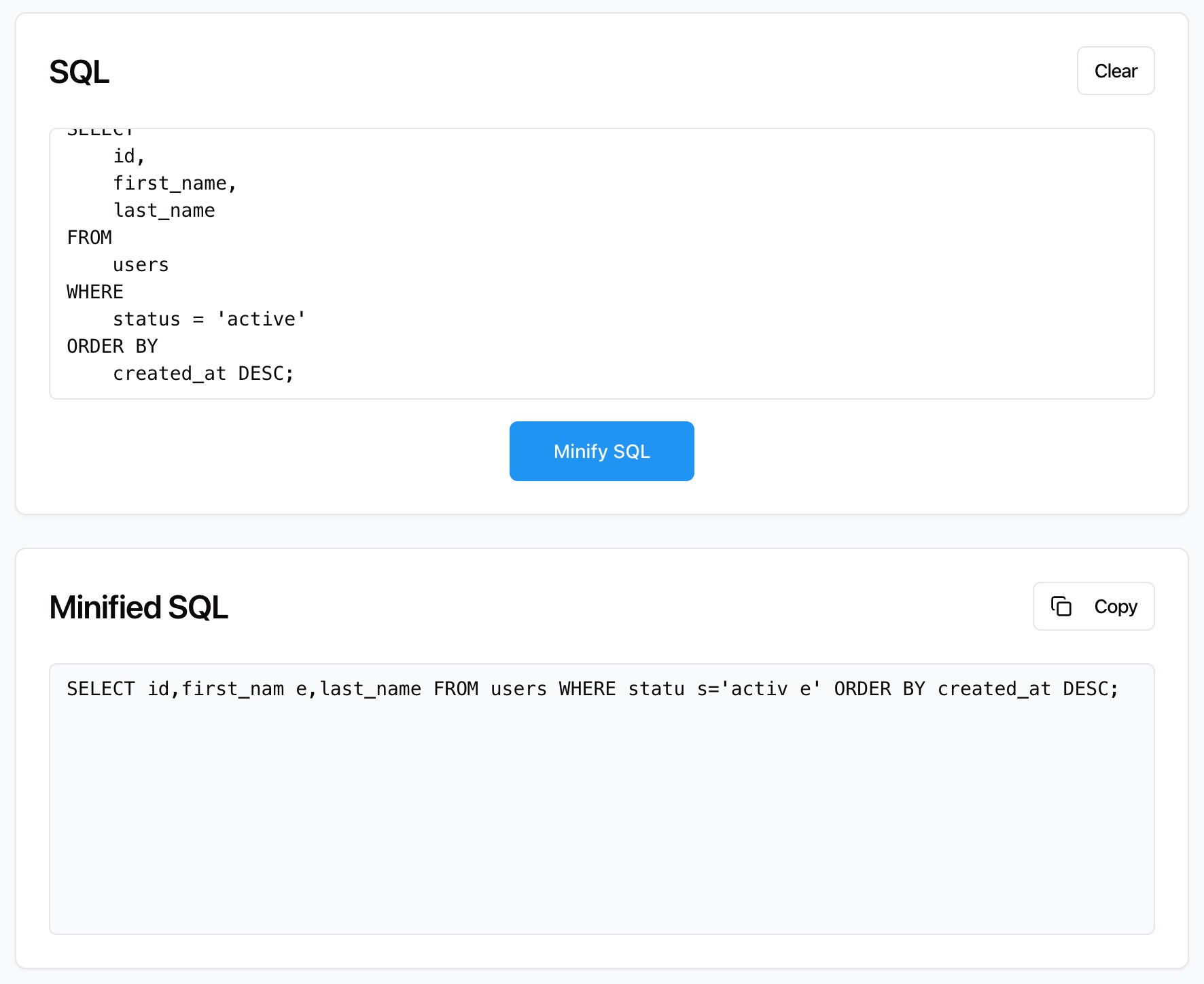 SQL Minifier - Zight