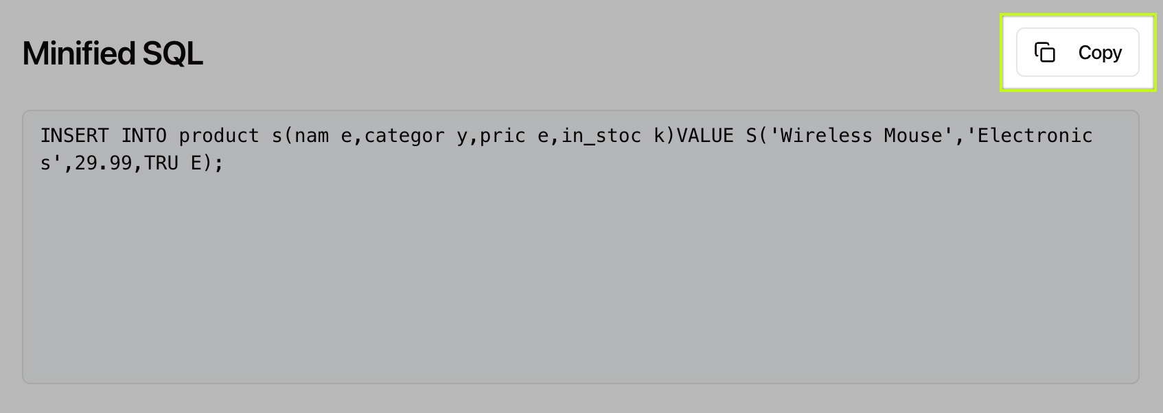 SQL Minifier - Zight